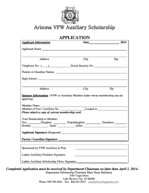 Fillable Online lavfwaz Arizona VFW Auxiliary Scholarship - lavfwazorg ...
