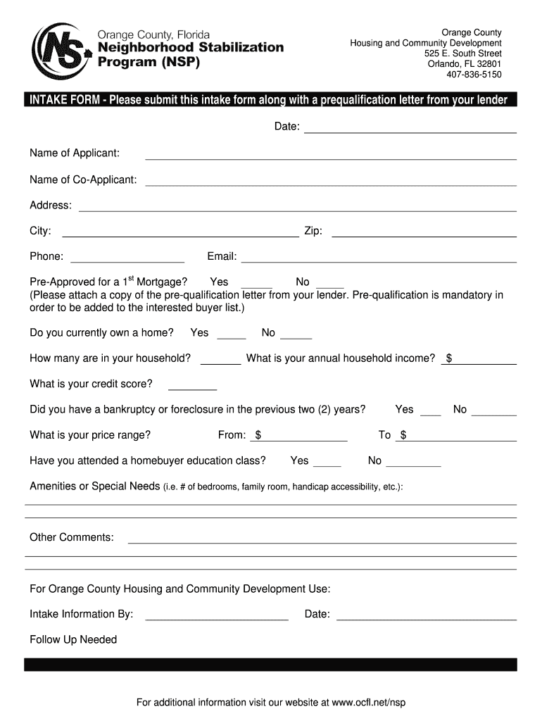 Fillable Online INTAKE FORM - Please submit this intake form along with ...