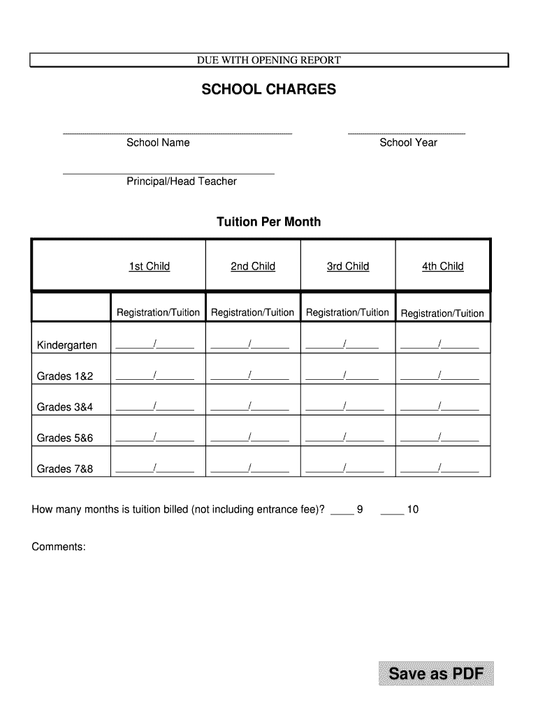 Fillable Online montanaadventist SCHOOL CHARGES School Name School Year ...