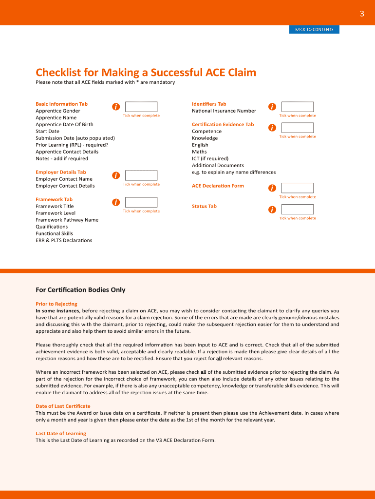 Fillable Online APPRENTICESHIP bCERTIFICATIONb CHECKLIST - ACE Fax ...