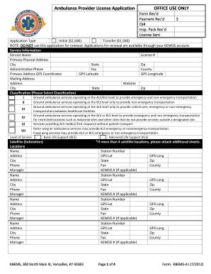 Fillable Online Ambulance Provider License Application OFFICE USE ONLY ...