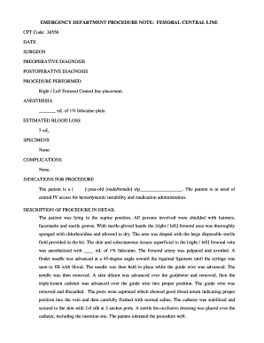Fillable Online EMERGENCY DEPARTMENT PROCEDURE NOTE: FEMORAL CENTRAL ...