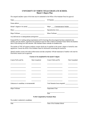 Fillable Online communication unt UNIVERSITY OF NORTH TEXAS GRADUATE ...