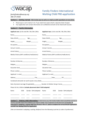 Fillable Online wacap Waiting Child PREapplication - wacap Fax Email ...