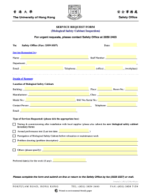Fillable Online safety hku SERVICE REQUEST FORM Biological Safety ...
