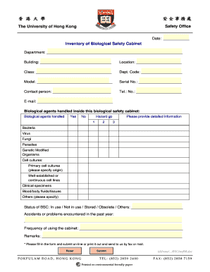 Fillable Online safety hku Biological Safety Cabinet Inventory Form ...