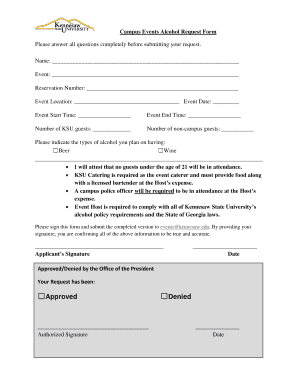 Fillable Online cetl kennesaw Alcohol Request Form - CETL Fax Email Print - pdfFiller
