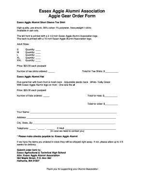 Fillable Online essexaggie Alumni - Aggie Gear Order Form 2007 ...