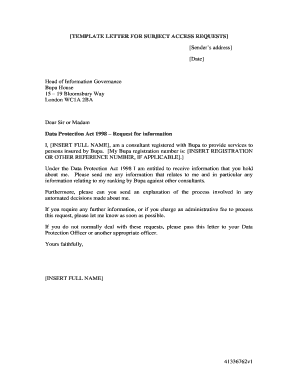 Fillable Online TEMPLATE LETTER FOR SUBJECT ACCESS REQUESTS Fax Email ...