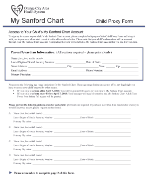 Fillable Online ochealthsystem BMyChartb Child Proxy Form 2015 - Orange ...
