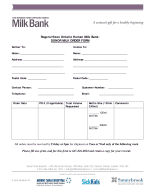 Fillable Online milkbankontario Milk Bank Order Form29 May 2013doc Fax ...