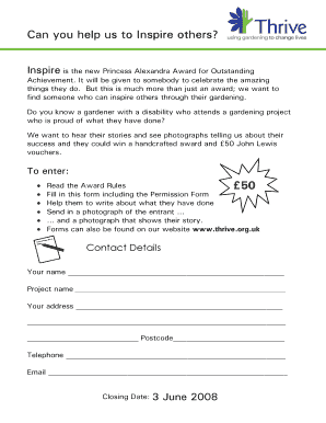 Fillable Online thrive org Can you help us to Inspire others - Thrive ...