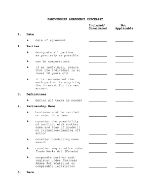 Fillable Online PARTNERSHIP AGREEMENT CHECKLIST Fax Email Print - pdfFiller