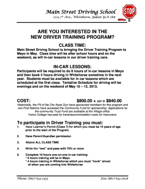 Fillable Online ARE YOU INTERESTED IN THE NEW DRIVER TRAINING PROGRAM ...