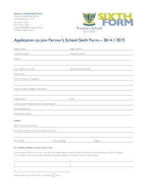 Fillable Online farmors gloucs sch Application to join Farmors School ...