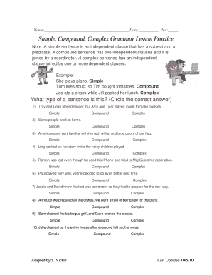 Fillable Online Simple, Compound, Complex Sentence Practice Fax Email ...