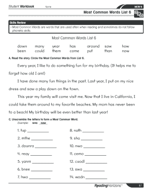 Reading Horizons Most Common Words - Fill Online, Printable, Fillable ...