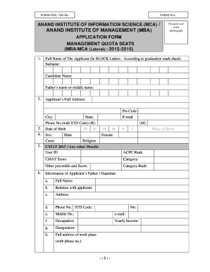 Fillable Online srksm Admission Form for MQ Seats 2015-16 - SRKSM ...