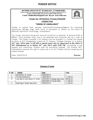 Fillable Online nituk ac TENDER DOCUMENT FOR INSTITUTE BUS ...