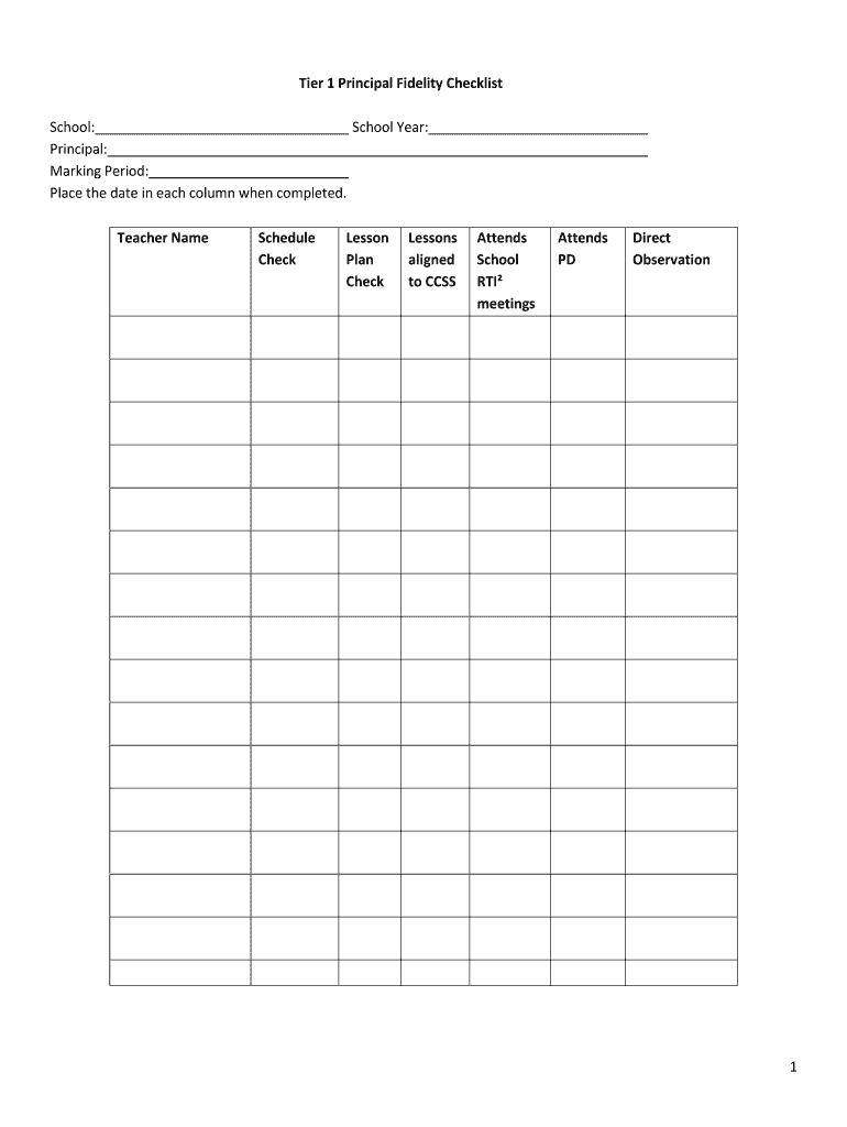 Fillable Online Tier 1 Principal Fidelity Checklist - Claiborne County ...