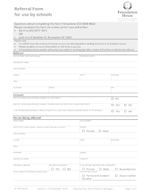 Fillable Online foundationhouse org Referral Form for use by schools ...