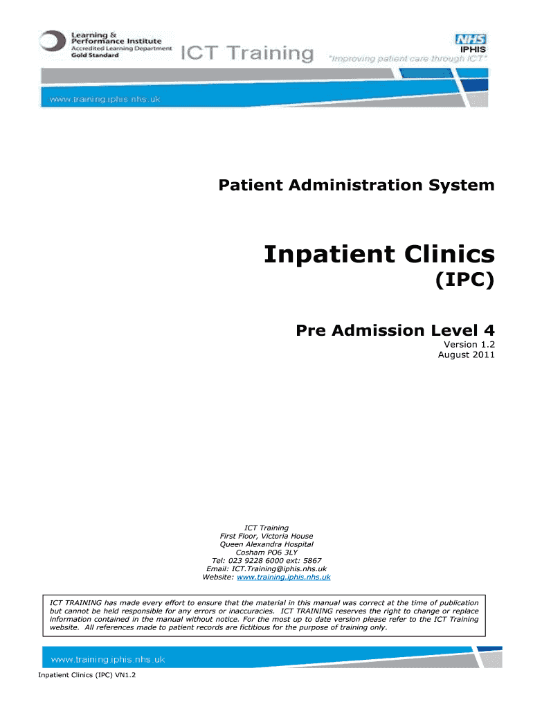 Fillable Online training iphis nhs Patient Administration System ...