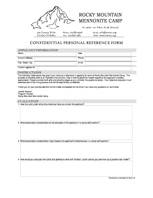 Fillable Online rmmc Summer Staff Reference Form Fax Email Print - pdfFiller