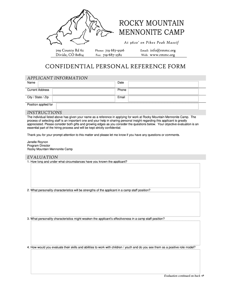Fillable Online rmmc Summer Staff Reference Form Fax Email Print - pdfFiller