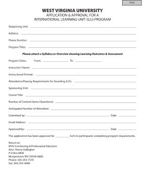 Fillable Online continuinged wvu ILU Application Form - West Virginia ...