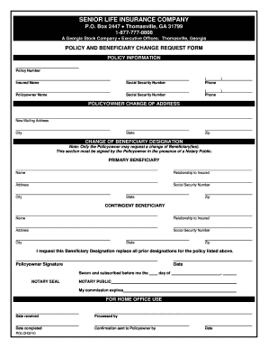 Fillable Online srlife Policy and Beneficiary Change Request Form ...