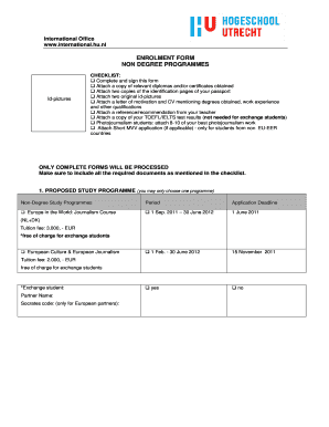Fillable Online international hu ENROLMENT FORM NON DEGREE PROGRAMMES ...