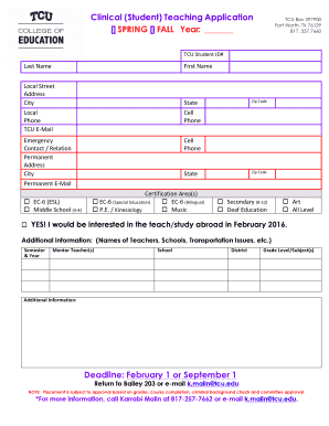 Fillable Online coe tcu Clinical (Student) Teaching Application - coe ...