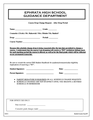 Fillable Online easd k12 pa Course Drop Change Request After Drop ...