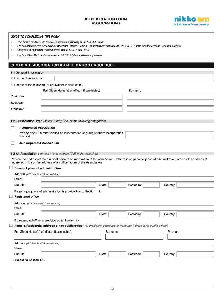 Fillable Online IDENTIFICATION FORM ASSOCIATIONS - Nikko AM Australia Fax Email Print - pdfFiller