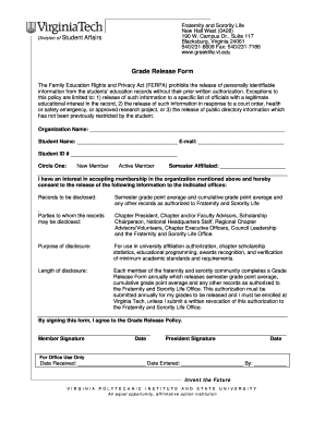 Fillable Online greeklife vt Grade Release Form - Fraternity and Sorority Life - Virginia Tech ...