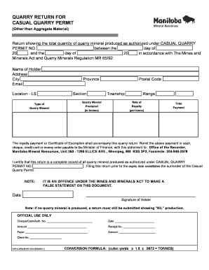 Fillable Online Quarry return for casual quarry bpermitb - Province of ...