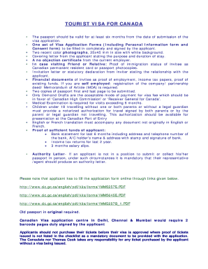 Fillable Online TOURIST VISA FOR CANADA Fax Email Print - pdfFiller