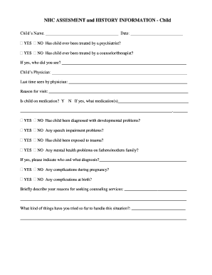 Fillable Online NHC ASSESMENT and HISTORY INFORMATION Fax Email Print ...