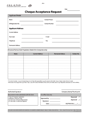 Fillable Online Cheque Acceptance Request - bMaldivianb Fax Email Print ...