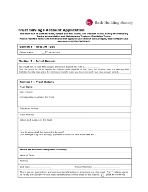 Fillable Online bathbuildingsociety co Trust Savings Account ...