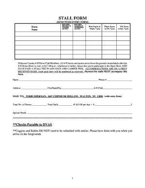Fillable Online ccedelaware Horse Stall Form - 2013 - ccedelaware Fax ...