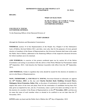 Fillable Online elections gov Writ of Election - Elections and Boundaries Department - elections ...