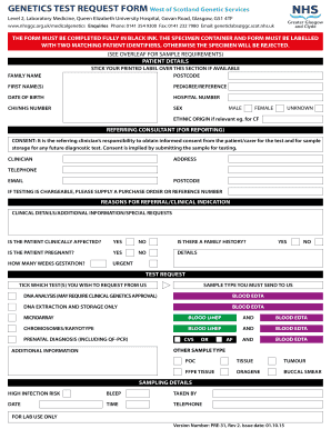 Fillable Online GENETICS TEST bREQUEST FORMb West of Scotland Genetic ...