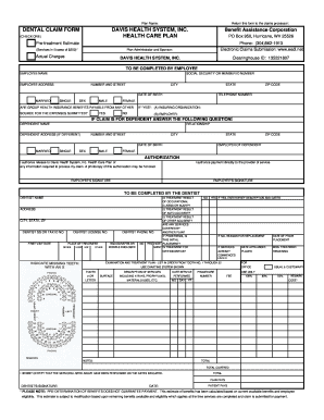 Fillable Online Davis Dental Claim Form - My Benefits Navigator Fax ...