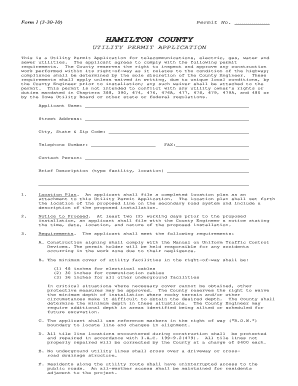 Fillable Online hamiltoncounty Utility Permit - Hamilton County ...