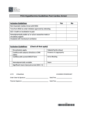 Fillable Online PICU Hypothermia Guidelines Post Cardiac Arrest - UMC ...
