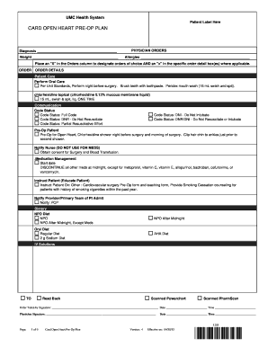 Fillable Online Card open heart pre-op plan - UMC Health System Fax ...