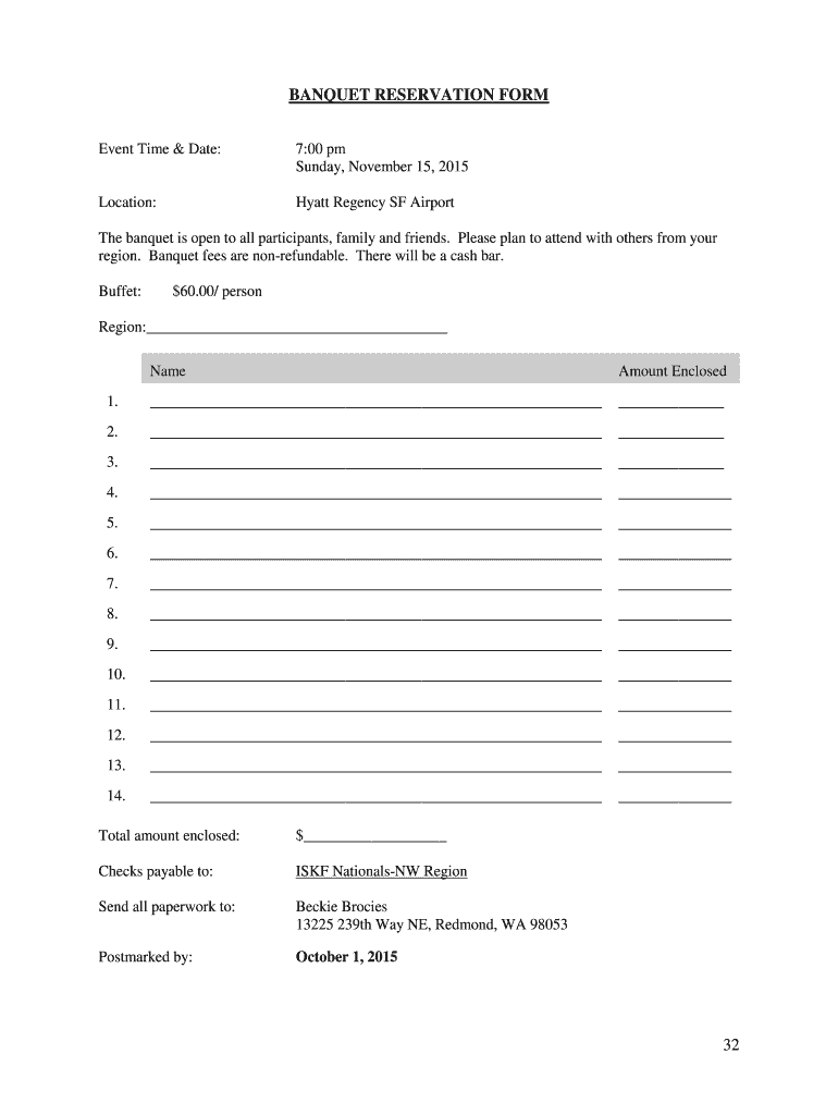 Fillable Online iskfnw BANQUET RESERVATION FORM - biskfnwbborgb Fax ...