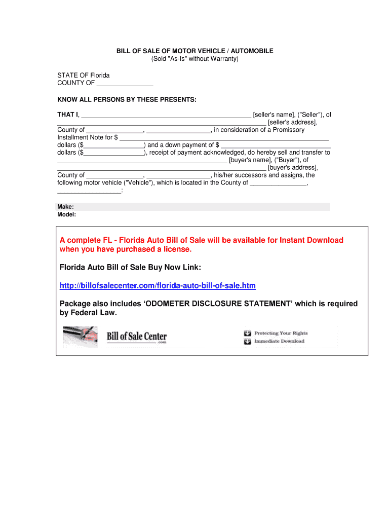 Fillable Online Florida Auto Bill of Sale Fax Email Print - pdfFiller