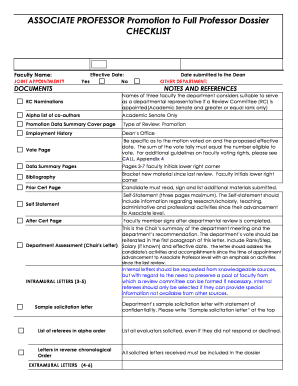 Fillable Online ASSOCIATE PROFESSOR Promotion to Full Professor Dossier Fax Email Print - pdfFiller